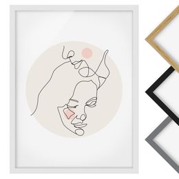 Bilderwelten Bild mit Rahmen - Hochformat Z&auml;rtliches Paar Line Art