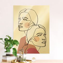 Bilderwelten Glasbild originell Line Art rosa Glas Wandbild - Line Art Frauen Portrait Wangen Rosa - Deko Wohnzimmer Schlafzimmer