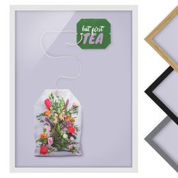 Bilderwelten Bild mit Rahmen Blumen violett Fotomontage inkl. Rahmung - Blumentee - Deko K&uuml;che