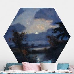 Bilderwelten Hexagon Tapete Natur modern Wandtapete blau - Otto Modersohn - Mondnacht im Teufelsmoor - Landschaft Wohnzimmer Schlafzimmer