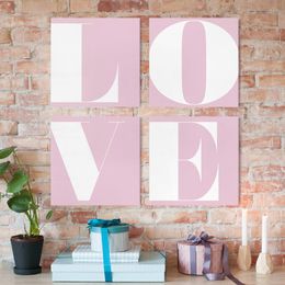 Bilderwelten 4-teiliges Leinwandbild - Quadrat Antiqua Letter Love Ros&eacute;