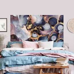 Bilderwelten Bett Kopfteil 60-250 cm originell Abstrakt Aquarell gold - Marmor Aquarell mit Gold - Deko Schlafzimmer