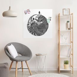 Bilderwelten Glasbild Tiere Pop Art schwarz weiss Glas Wandbild - Illustration G&uuml;rteltiere Schwarz Wei&szlig; Muster - Deko Wohnzimmer Schlafzimmer