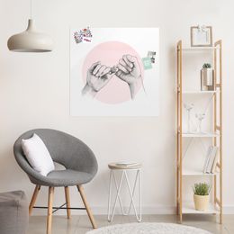 Bilderwelten Glasbild originell Pop Art rosa Glas Wandbild - Illustration H&auml;nde Freundschaft Kreis Rosa Wei&szlig; - Deko Wohnzimmer Schlafzimmer