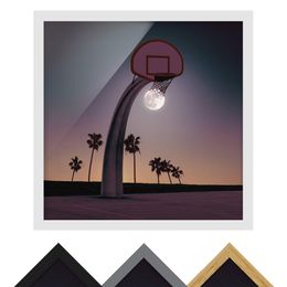 Bilderwelten Bild mit Rahmen - Quadrat Basketball mit Mond