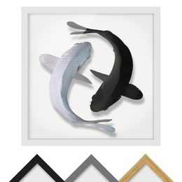 Bilderwelten Bild mit Rahmen Tiere schwarz weiss Digital Art inkl. Rahmung - Fische Ying & Yang - Fische Wohnzimmer Schlafzimmer