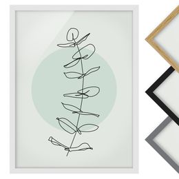 Bilderwelten Bild mit Rahmen originell gr&uuml;n Line Art inkl. Rahmung - Zweig Geometrie Kreis Line Art - Pflanzen Wohnzimmer Schlafzimmer