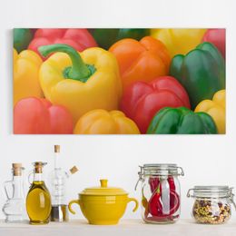 Bilderwelten Leinwandbild - Querformat Bunte Paprikaschoten