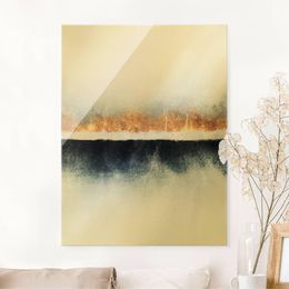 Bilderwelten Glasbild originell Abstrakt gold Aquarell - Goldener Horizont Aquarell - Deko Wohnzimmer Schlafzimmer