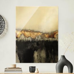 Bilderwelten Glasbild originell Abstrakt gold Aquarell - Goldspuren in Aquarell - Deko Wohnzimmer Schlafzimmer