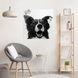 Bilderwelten Glasbild Tiere Pop Art schwarz weiss Aquarell - Illustration Hund Border Collie Schwarz Wei&szlig; Malerei - Hund Wohnzimmer Schlafzimmer