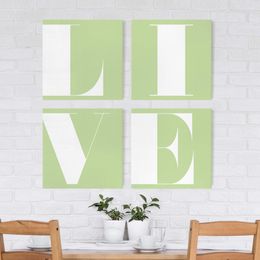 Bilderwelten 4-teiliges Leinwandbild - Quadrat Antiqua Letter Live Mint