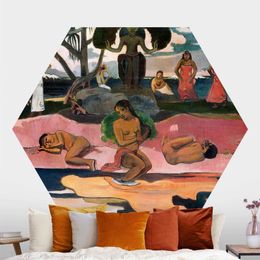 Bilderwelten Hexagon Tapete Strand modern Wandtapete rosa - Paul Gauguin - Gottestag - Landschaft Wohnzimmer Schlafzimmer