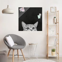 Bilderwelten Glasbild Tiere Pop Art schwarz Aquarell - Illustration Katze Schwarz Wei&szlig; Zeichnung - Katze Wohnzimmer Schlafzimmer