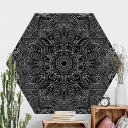 Bilderwelten Hexagon Tapete Spirituell Illustration Wandtapete gold - Mandala Stern Muster silber schwarz - Ornamente Wohnzimmer Schlafzimmer