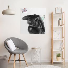 Bilderwelten Glasbild Tiere Pop Art schwarz weiss Aquarell - Illustration Hase Schwarz Wei&szlig; Zeichnung - Deko Wohnzimmer Schlafzimmer
