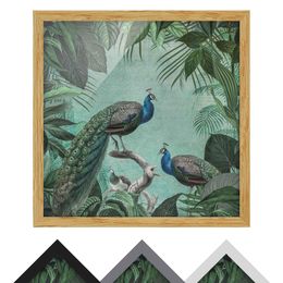 Bilderwelten Bild mit Rahmen - Quadrat Shabby Chic Collage - Edler Pfau