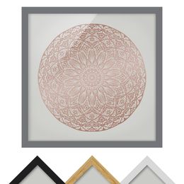 Bilderwelten Bild mit Rahmen originell beige Illustration inkl. Rahmung - Mandala Ornament in Kupfergold - Ornamente Wohnzimmer Schlafzimmer