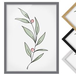 Bilderwelten Bild mit Rahmen - Hochformat Zweig mit Beeren Line Art