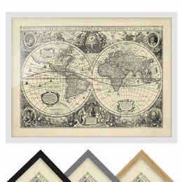 Bilderwelten Bild mit Rahmen - Querformat Vintage Weltkarte Antike Illustration