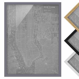 Bilderwelten Bild mit Rahmen - Hochformat Vintage Stadtplan New York Manhattan