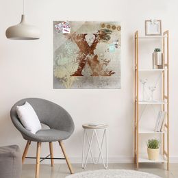 Bilderwelten Glasbild Spr&uuml;che Vintage gold Glas Wandbild - Vintage Gold Alphabet Buchstabe X - Retro Wohnzimmer Schlafzimmer