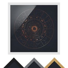Bilderwelten Bild mit Rahmen - Quadrat Astrologie Die 12 Sternzeichen Blau Gold