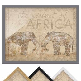 Bilderwelten Bild mit Rahmen Tiere beige Vintage inkl. Rahmung - Vintage Collage - Spirit of Africa - Karten Wohnzimmer Schlafzimmer