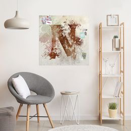 Bilderwelten Glasbild Spr&uuml;che Vintage gold Glas Wandbild - Vintage Gold Alphabet Buchstabe N - Retro Wohnzimmer Schlafzimmer
