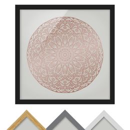 Bilderwelten Bild mit Rahmen - Quadrat Mandala Ornament in Kupfergold
