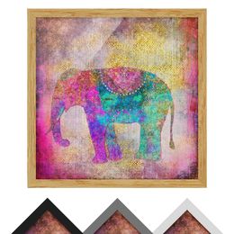 Bilderwelten Bild mit Rahmen - Quadrat Bunte Collage - Indischer Elefant
