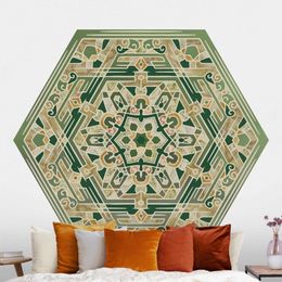 Bilderwelten Hexagon Tapete Spirituell Vintage Wandtapete gr&uuml;n - Hexagonales Mandala in Gr&uuml;n mit Gold - Retro Wohnzimmer Schlafzimmer