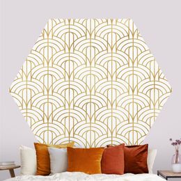Bilderwelten Hexagon Tapete Vliestapete Vintage Wandtapete gold - Goldenes Art Deco Muster XXL - Geometrisch Wohnzimmer Schlafzimmer