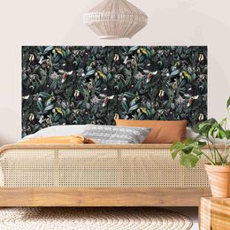 Bilderwelten Bett Kopfteil 60-250 cm originell Tropisch schwarz - V&ouml;gel in dunkler Botanik - Deko Schlafzimmer