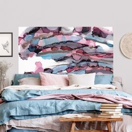 Bilderwelten Bett Kopfteil 60-250 cm originell Abstrakt Aquarell pink - Wellenreiten in Violett mit Ros&eacute;gold - Deko Schlafzimmer