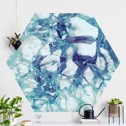 Bilderwelten Hexagon Tapete Spirituell Motiv Steinoptik braun - Kristall Blau - Beton Wohnzimmer Schlafzimmer