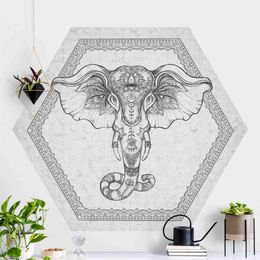Bilderwelten Hexagon Tapete Tiere Orientalisch Wandtapete gr&uuml;n - Spiritueller Elefant in Betonoptik - Elefant Wohnzimmer Schlafzimmer