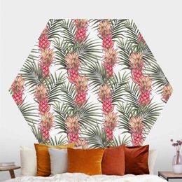 Bilderwelten Hexagon Tapete Vliestapete Tropisch Wandtapete gr&uuml;n - Tropische Ananas mit Palmenbl&auml;ttern - Deko Wohnzimmer Schlafzimmer