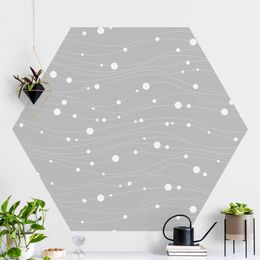 Bilderwelten Hexagon Tapete Vliestapete Abstrakt Wandtapete pink - Punkte auf Wellen Muster vor Grau - Punkte Wohnzimmer Schlafzimmer