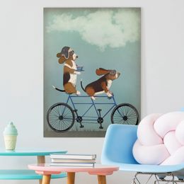Bilderwelten Leinwandbild Kinderzimmer Radtour - Bassets Tandem - Leinwanddruck Hochformat - Wandbild S-XXL - moderne Babyzimmer Kleinkind Bilder