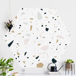 Bilderwelten Hexagon Tapete Vliestapete Vintage Steinoptik schwarz - Terrazzo Muster San Remo - Geometrisch Wohnzimmer Schlafzimmer