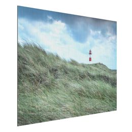 Bilderwelten Alu Dibond Outdoor Bild Strand gr&uuml;n Motiv wetterfest - St&uuml;rmische Zeiten am Leuchtturm - K&uuml;ste Wohnzimmer Schlafzimmer