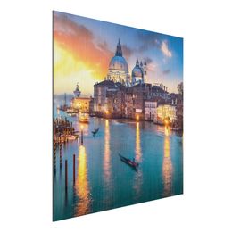 Alu Dibond Outdoor Bild - Sunset in Venice - Strand t&uuml;rkis Motiv wetterfest Italien Wohnzimmer Schlafzimmer