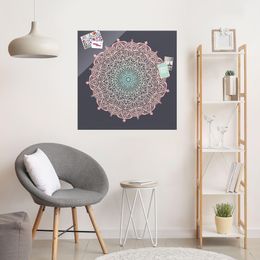 Bilderwelten Glasbild originell Illustration blau Glas Wandbild - Mandala Ornament in Rose und Blau - Ornamente Wohnzimmer Schlafzimmer