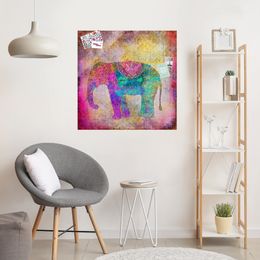 Bilderwelten Glasbild Tiere modern bunt Glas Wandbild - Bunte Collage - Indischer Elefant - Elefant Wohnzimmer Schlafzimmer