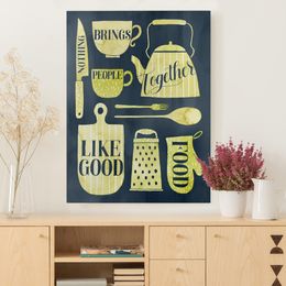 Bilderwelten Leinwandbild K&uuml;che Worte Genuss K&uuml;chenspruch Seelennahrung - Gutes Essen - Leinwanddruck Hochformat - modernes Wandbild S-XXL K&uuml;chenbild