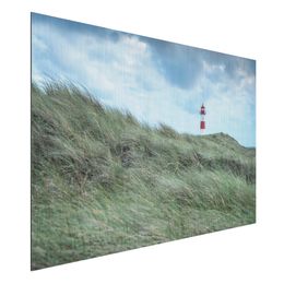 Alu Dibond Outdoor Bild - St&uuml;rmische Zeiten am Leuchtturm - Strand gr&uuml;n Motiv wetterfest K&uuml;ste Wohnzimmer Schlafzimmer