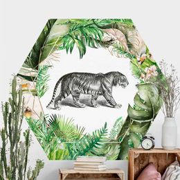 Bilderwelten Hexagon Tapete Tiere Tropisch Wandtapete pastell - Tiger im Dickicht - Tiger Wohnzimmer Schlafzimmer