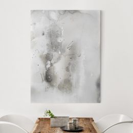 Bilderwelten Leinwandbild Abstrakte Malerei Mystische Objekte III Grau Stein - Leinwanddruck Hochformat - Wandbild S-XXL modernes Bild auf Leinwand