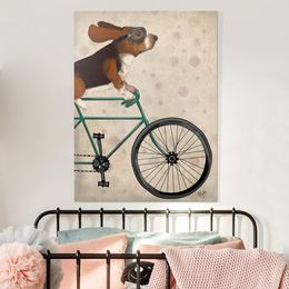 Bilderwelten Leinwandbild Kinderzimmer Radtour - Basset auf Fahrrad - Leinwanddruck Hochformat - Wandbild S-XXL - moderne Babyzimmer Kleinkind Bilder